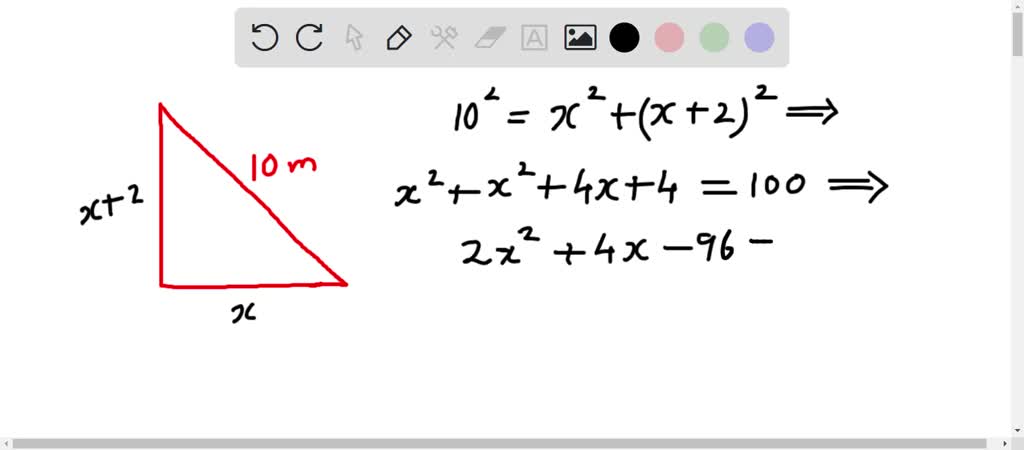 SOLVED: The hypotenuse of a right triangle is 10m long. The longer leg ...