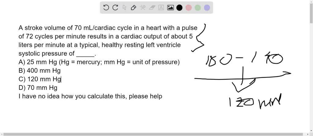 SOLVED: A stroke volume of 70 mL/cardiac cycle in a heart with a pulse of 72 cycles per minute ...