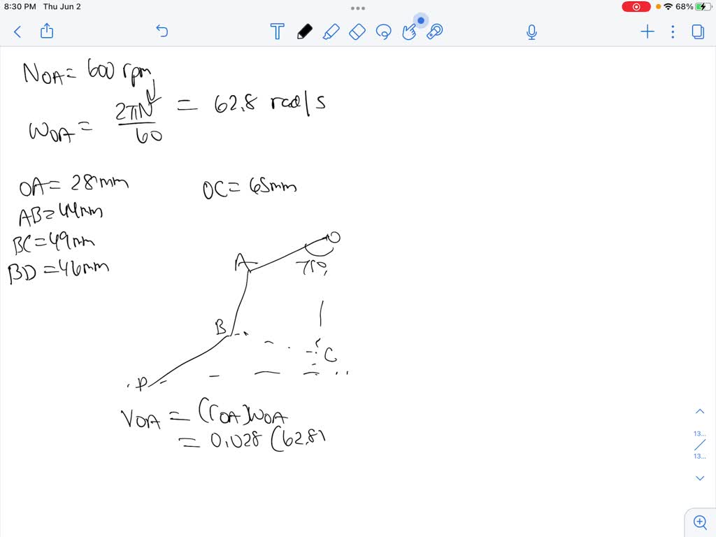 SOLVED: In Fig. the angular velocity of the crank OA is 600 r.p.m. Determine the linear velocity ...