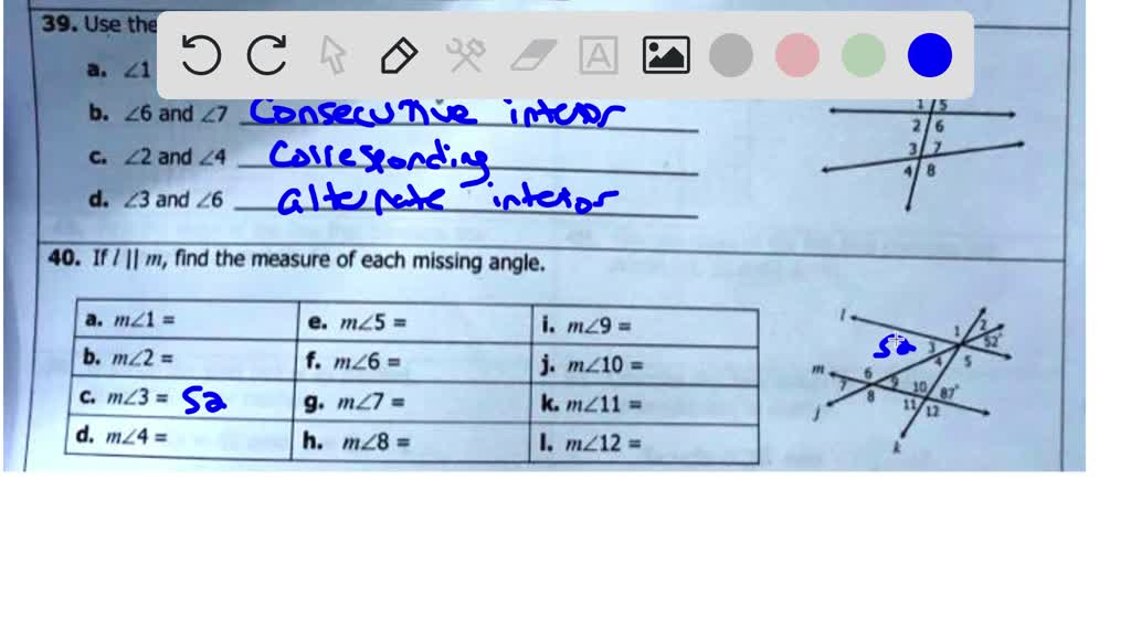 SOLVED: Topic 5: Parallel Perpendicular Lines 30. Use the diagram to ...