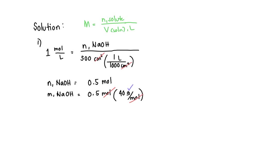 Question: The M, of sodium hydroxide is 40. How many grams of sodium hydroxide are there in: a ...