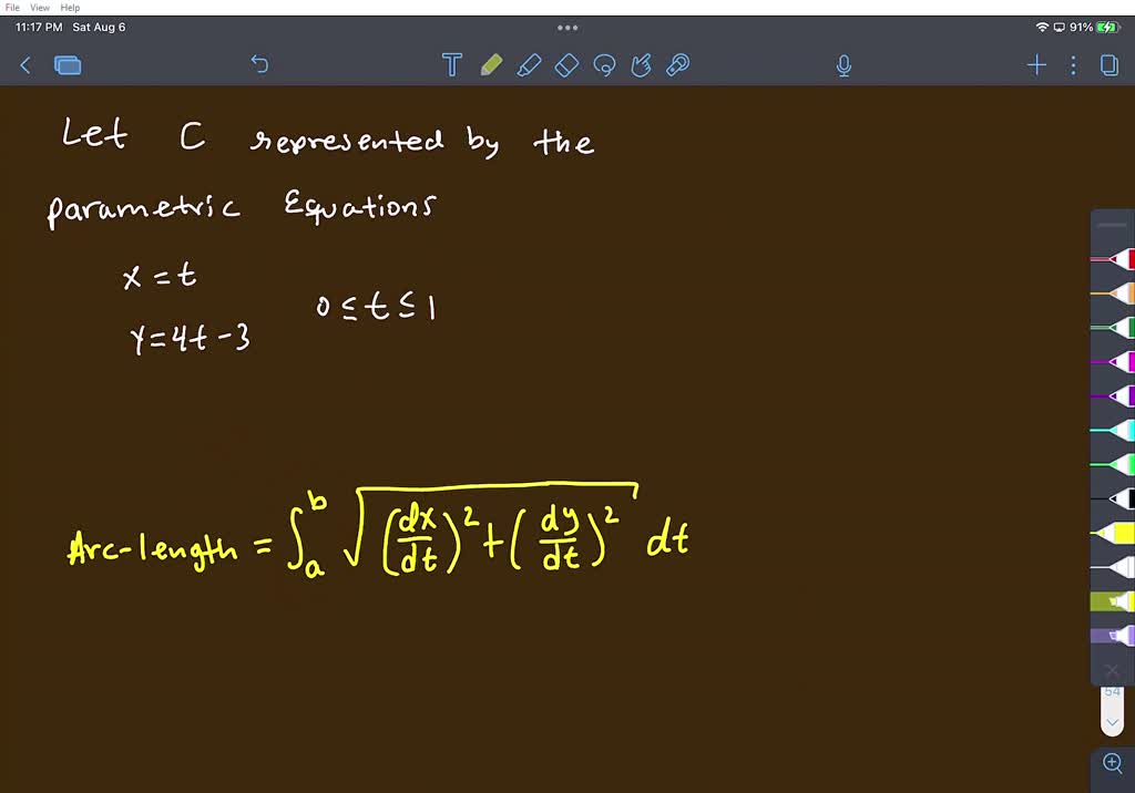 SOLVED: Compute the arc length of the parametric curve defined by the parametric equations for 0