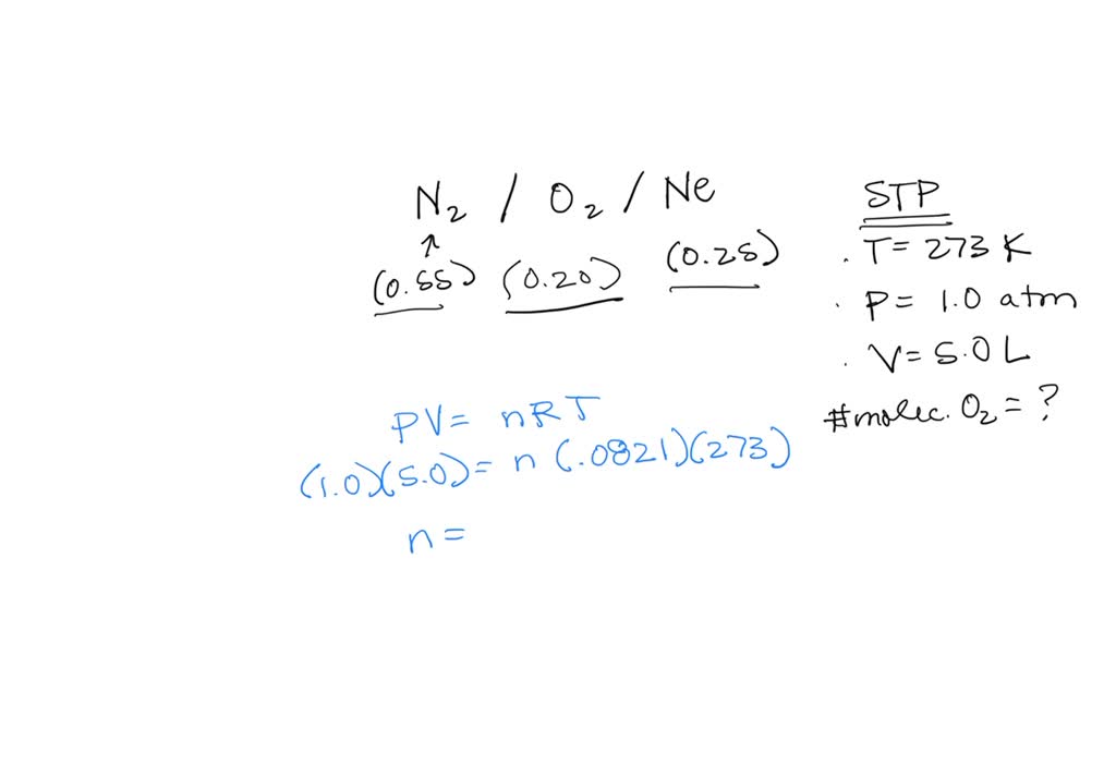 SOLVED: A gas mixture consists of N2, O2, and Ne, where the mole fraction of N2 is 0.55 and the ...