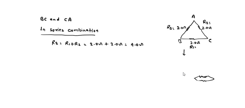 SOLVED: Three 2.0-ohm resistors are connected to form the sides of an ...