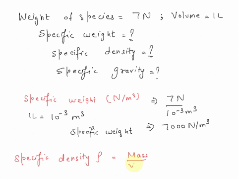 example 1 specific weight density and specific gravity of one calculate the liter of a liquid ...