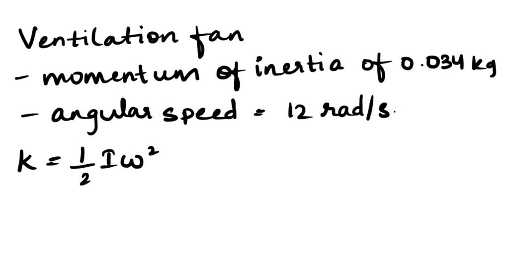 SOLVED: A ventilation fan with a moment of inertia of 0.034 kgâ‹…m^2 ...