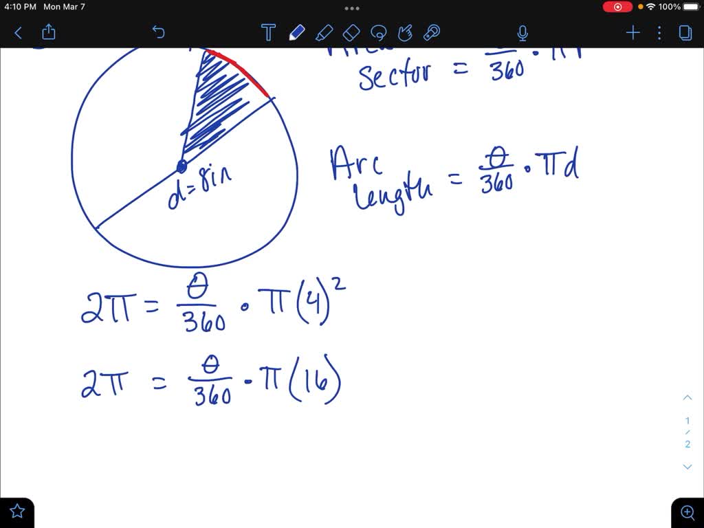 SOLVED: The diameter of a circle is 8 inches. What is the angle measure ...