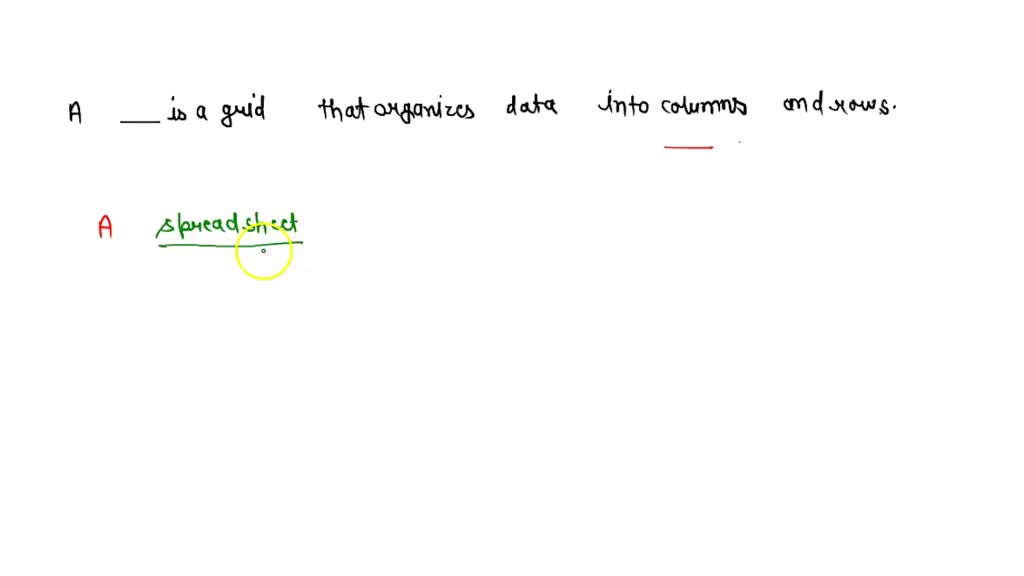 SOLVED: Ais a grid that organizes data into columns and rows.
