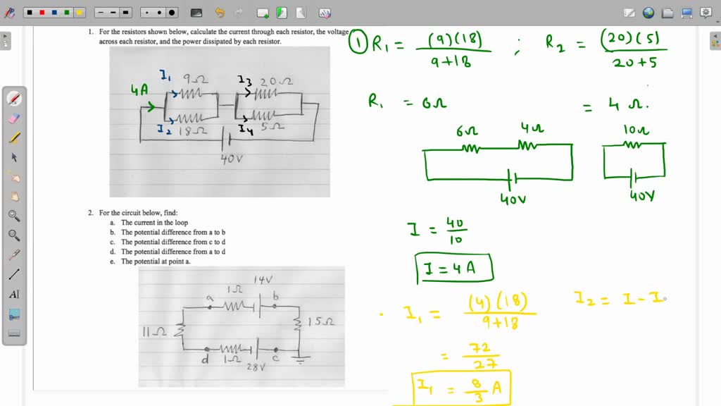 SOLVED: Determine the current in and potential difference across each of the resistors in the ...
