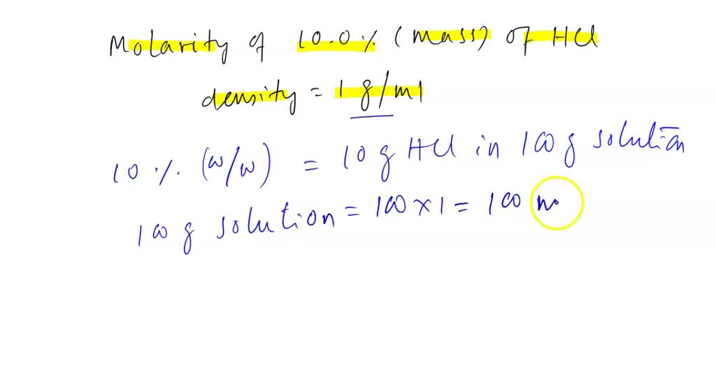 SOLVED: Calculate the molarity of a 10.0% (by mass) aqueous solution of ...