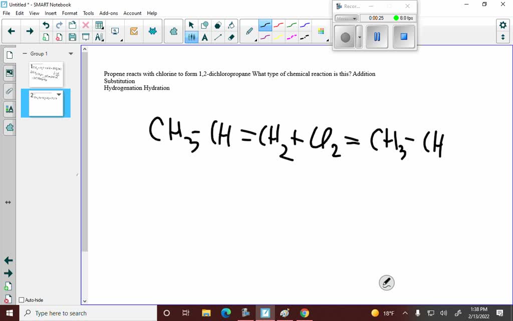 SOLVED: Propene reacts with chlorine to form 1,2-dichloropropane What ...