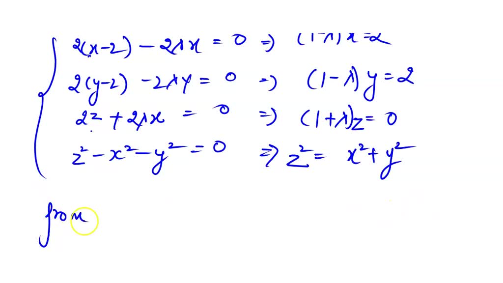 SOLVED: Use Lagrange multipliers to find the points on the given cone that are closest to the ...