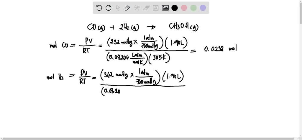 SOLVED: Carbon monoxide gas reacts with hydrogen gas to form methanol ...