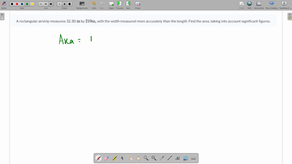 SOLVED: A rectangular airstrip measures 32.30 m by 210 m, with the ...