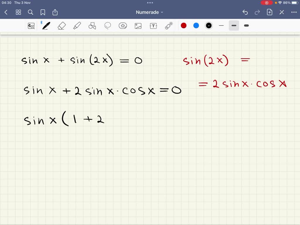 SOLVED: Using a Double-Angle Formula we see that the equation sin x ...