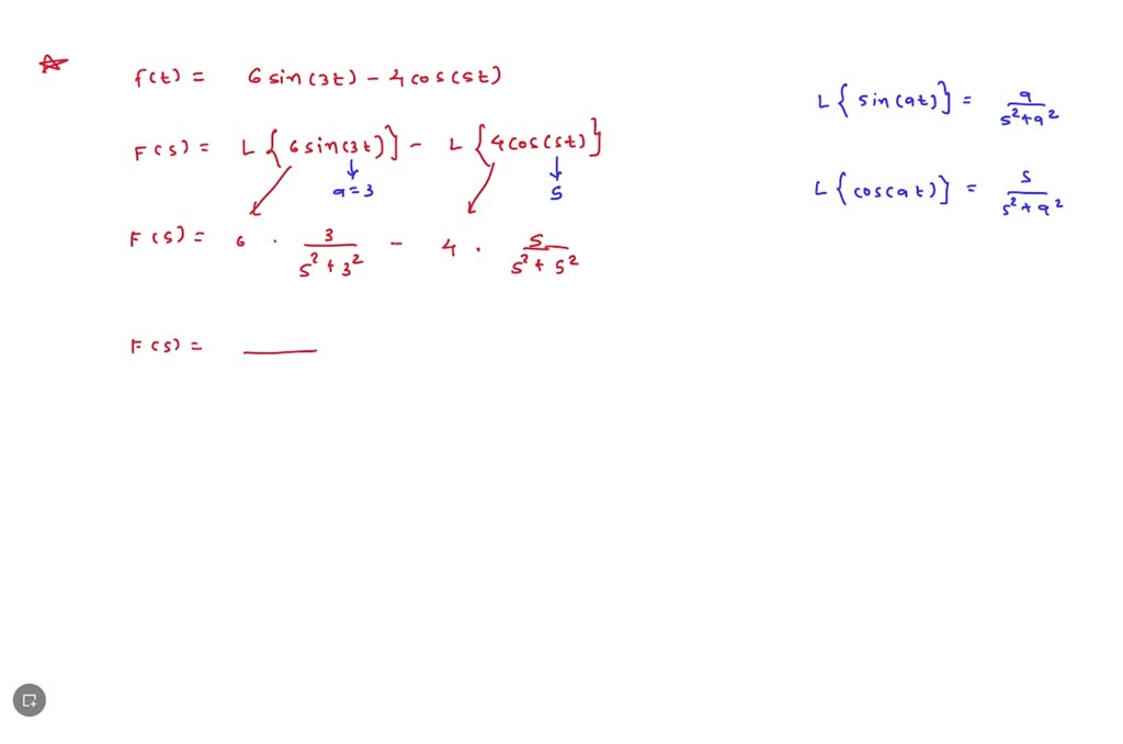 SOLVED: Find the Laplace transform, F(8) of the function f(t) sin(At) , t > 0. F(s) Use the ...