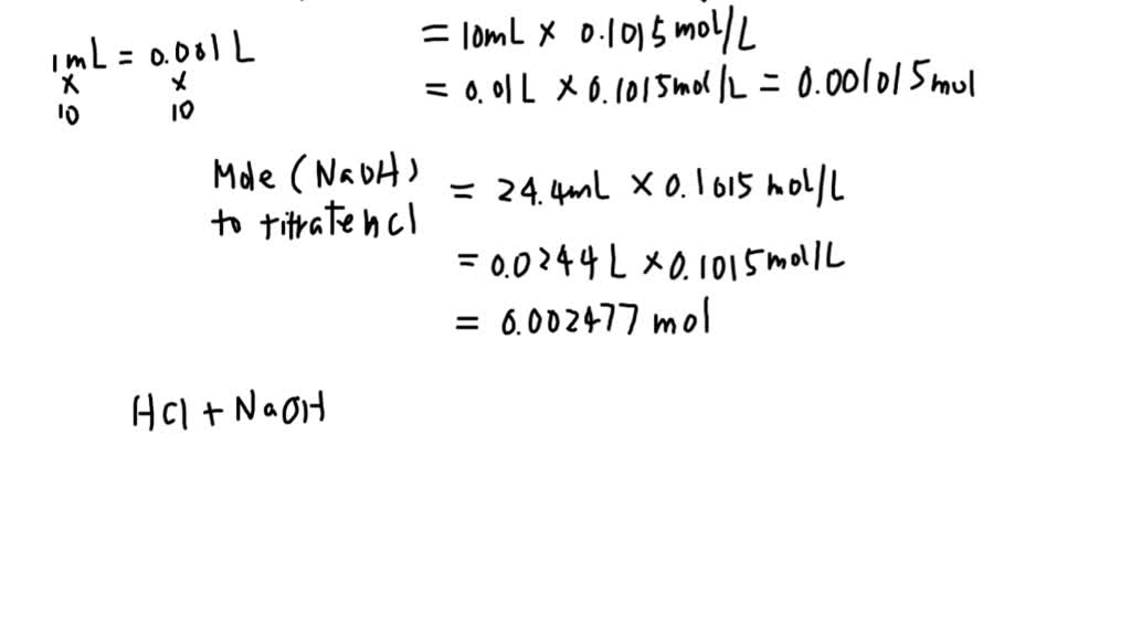 SOLVED: Molarities of Solutions: Solution Molarity NaOH: 1.0 M Molarity HCl: 0.1 M Molarity HClO ...