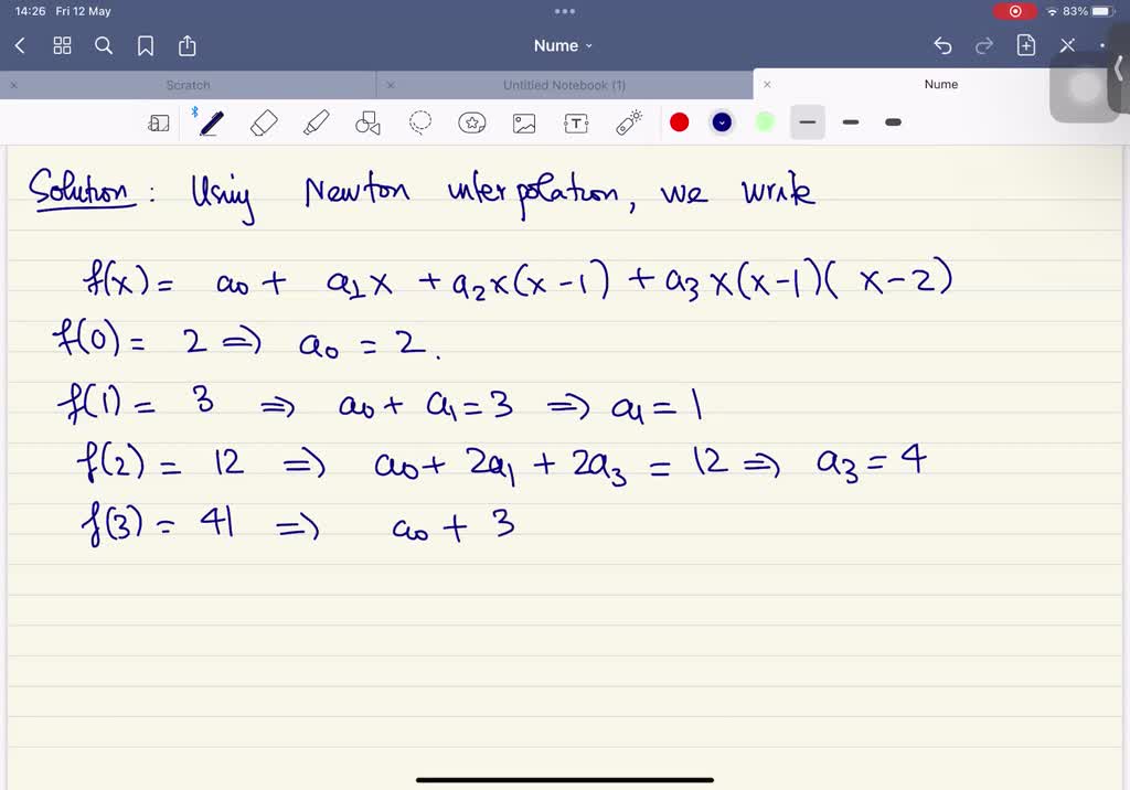 SOLVED: Estimate the function f(x)=e^(x) at x=0.5 using a 2^(nd ) order Newton's Divided ...