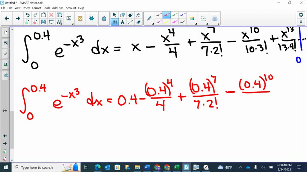 SOLVED: 1)(10)Integrate as a series many terms do you need to sum ...