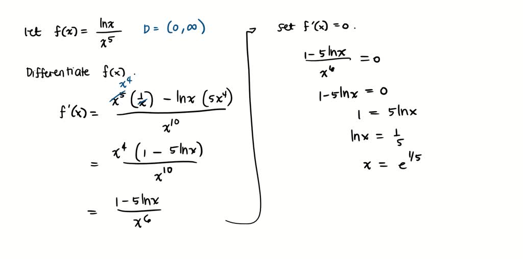 SOLVED: Let f(x)=(ln (x))/(x^5). Find the intervals of increase ...