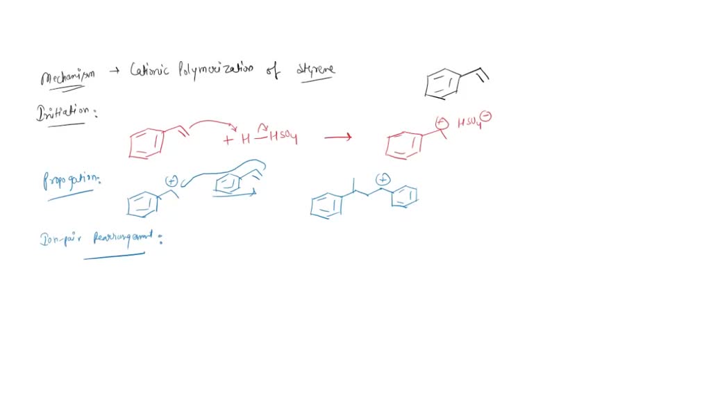 SOLVED: Draw the mechanism for the cationic polymerization of styrene ... SOLVED: Draw the mechanism for the cationic polymerization of styrene ...