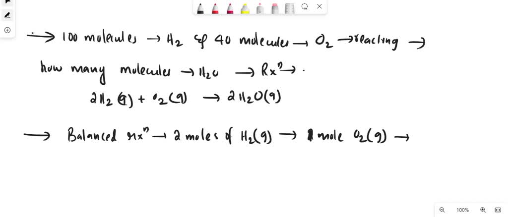 SOLVED: If 100.0 molecules of Hâ‚‚ and 40.0 molecules of Oâ‚‚ react, how many molecules of Hâ‚‚O ...