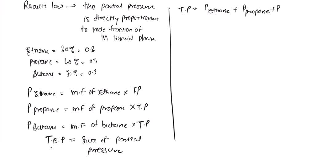 A liquid mixture at 0Â°C consists of 30% ethane, 40% propane, and 30% ...