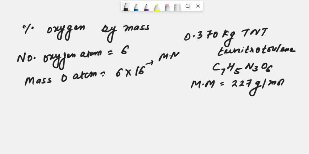 SOLVED: Find the percentage of nitrogen and oxygen, by mass, in TNT ...