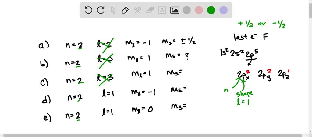 SOLVED: Give the set of four quantum numbers that could represent the last electron added (using ...