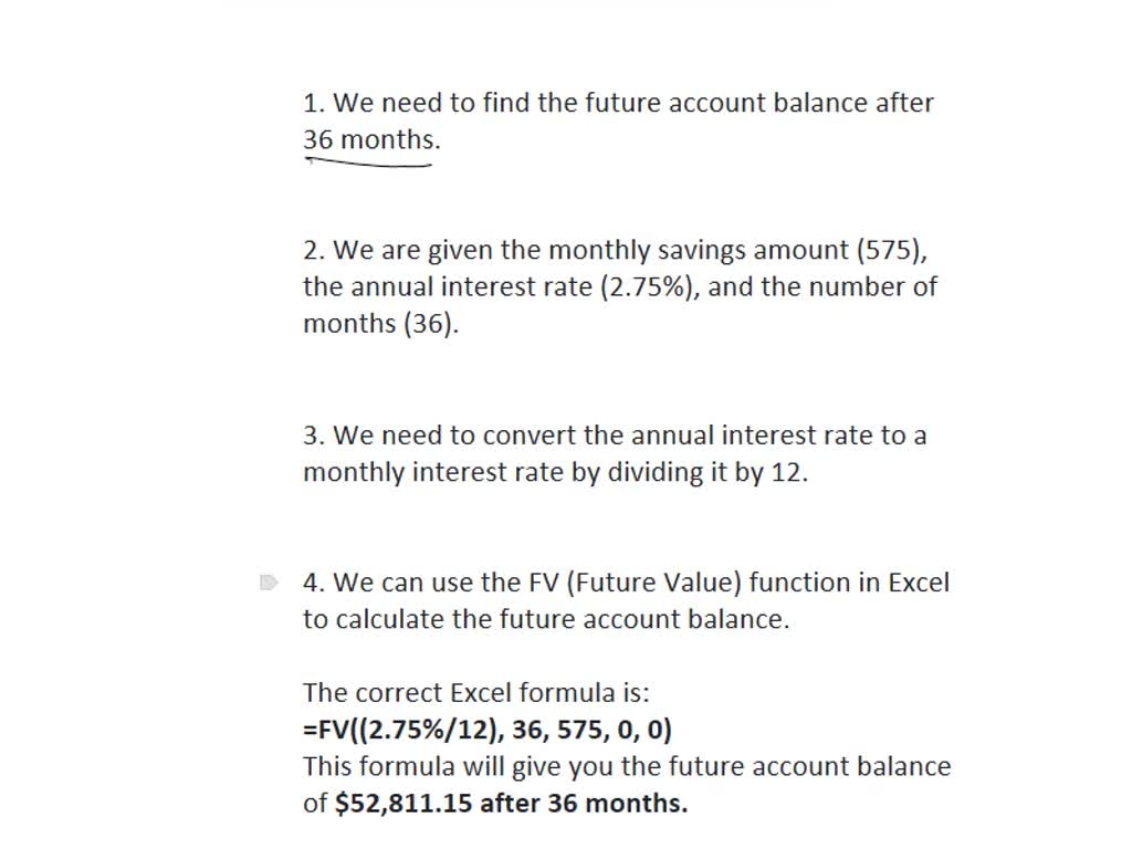 What is the correct Excel formula? (Task 5) You are interested in saving for a trip when you ...