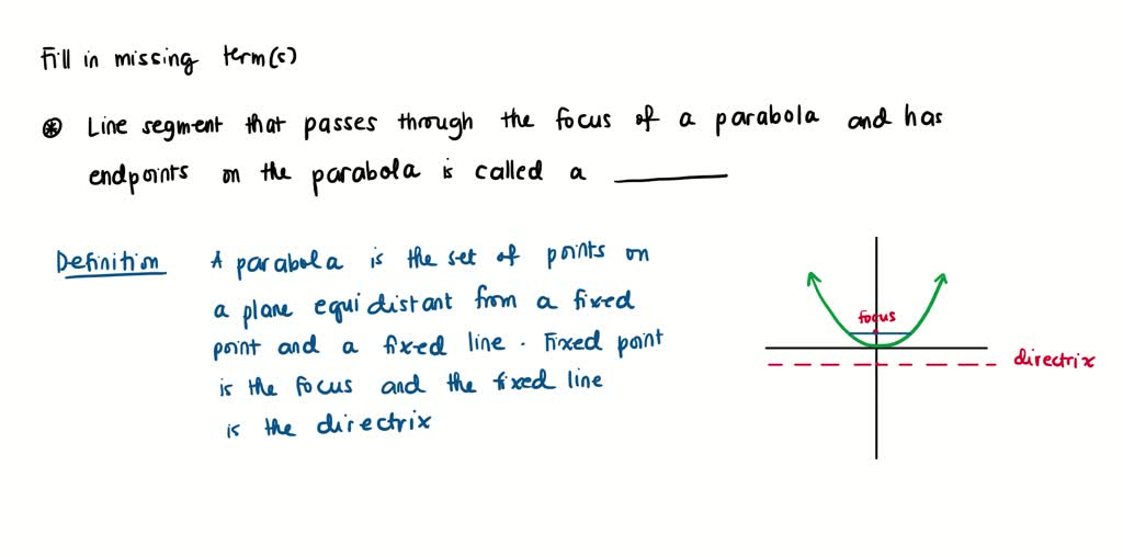 SOLVED: A line segment that passes through the focus of a parabola and has endpoints on the ...