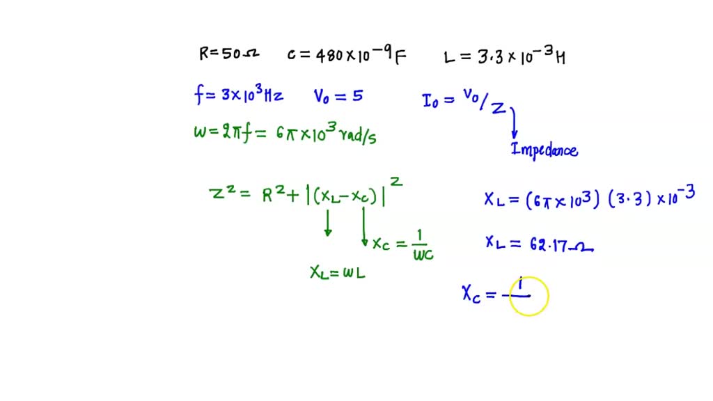 SOLVED: A series RLC circuit consists of a 50 Î© resistor, a 3.3 mH inductor, and a 480 nF ...