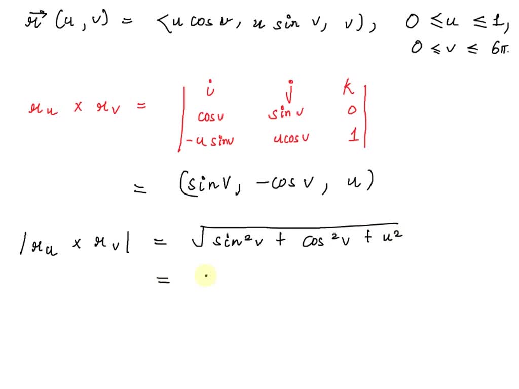 SOLVED: Find the surface area of the helicoid (i.e., spiral ramp) given ...