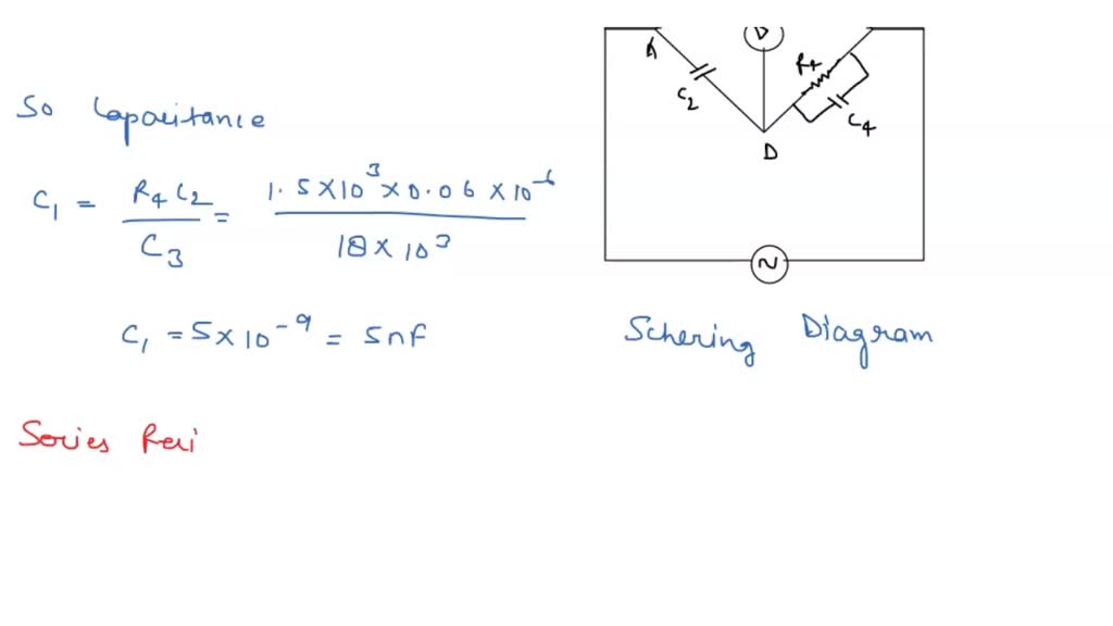 SOLVED: A parallel-resistance capacitance comparison bridge as shown below has a 0.1uF standard ...