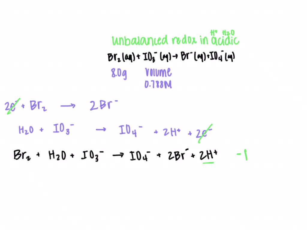 The unbalanced redox equation for the reaction between bromine, Br2(aq ...