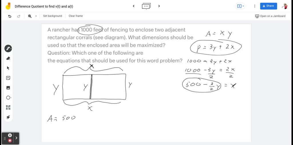 SOLVED: A rancher has 1000 feet of fencing to enclose two adjacent ...