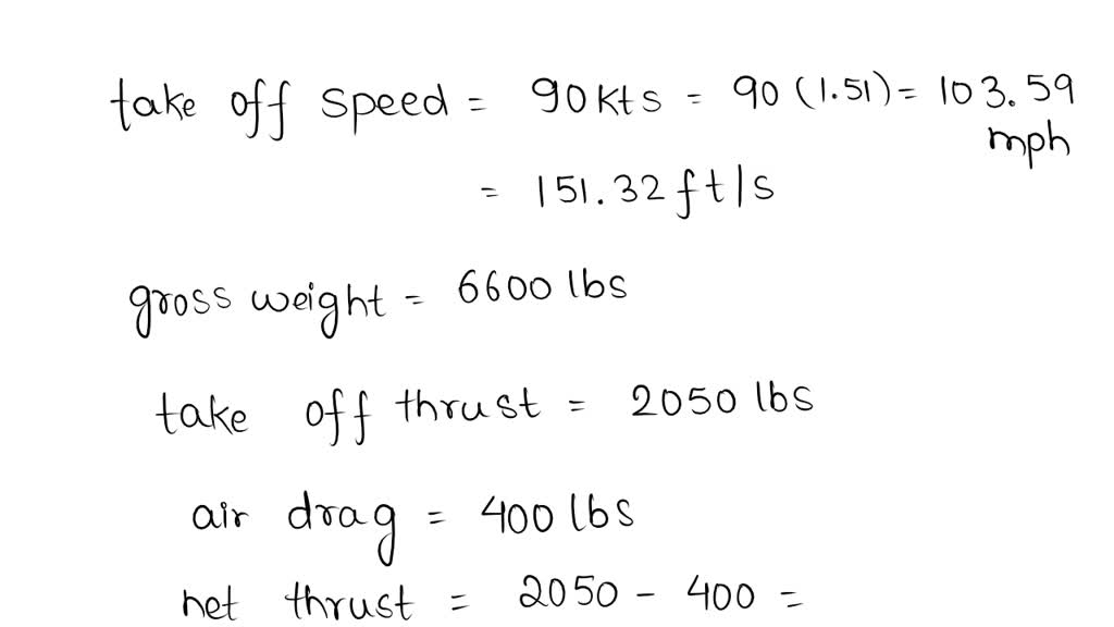 SOLVED: Thrust available during takeoff =2050 lb Combined average drag ...