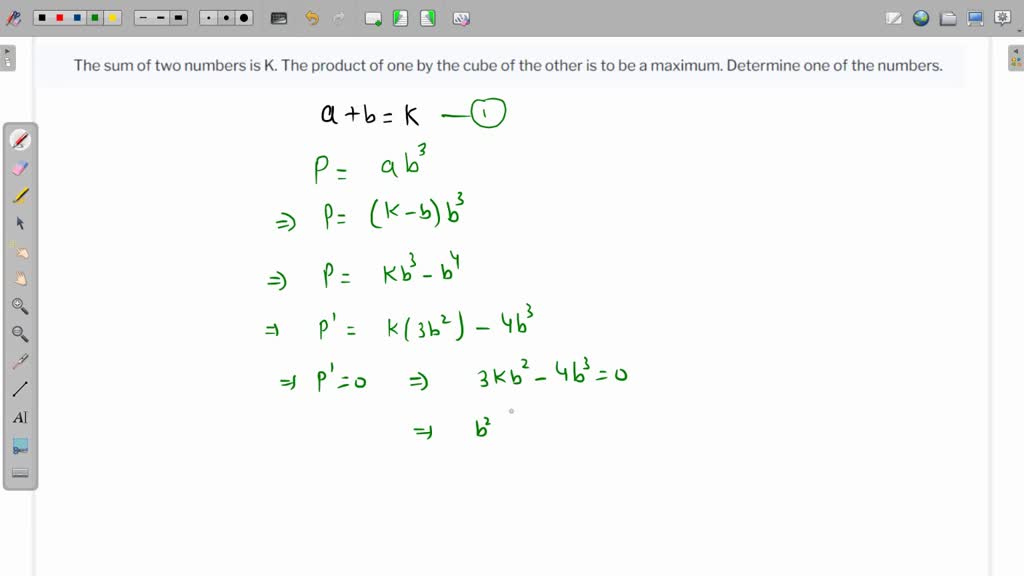 The Sum Of Two Numbers Is K The Product Of One By The Cube Of The Other Is To Be A Maximum