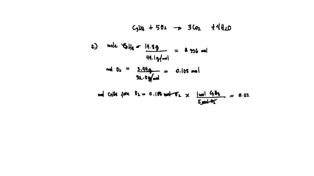 SOLVED: Given the following reaction: (Balance the equation first) C3H8 + 5O2 â†’ 3CO2 + 4H2O If ...
