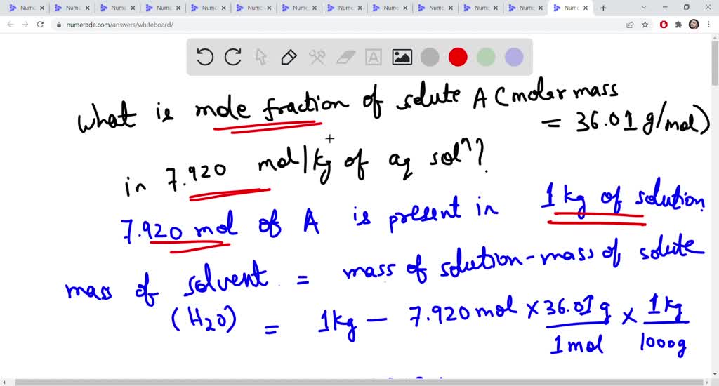 SOLVED: What is the mole fraction of solute A (molar mass = 36.01 g/mol ...