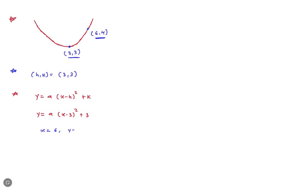 SOLVED: (1 point) Find a formula for the parabola through the points (3 ...