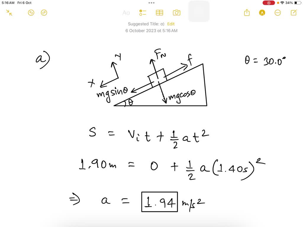SOLVED: A 2.90-kg block starts from rest at the top of a 30.0° incline and slides a distance of ...