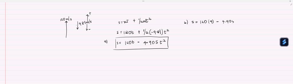 SOLVED: A projectile is fired vertically upward from the ground with an initial velocity of 120m ...