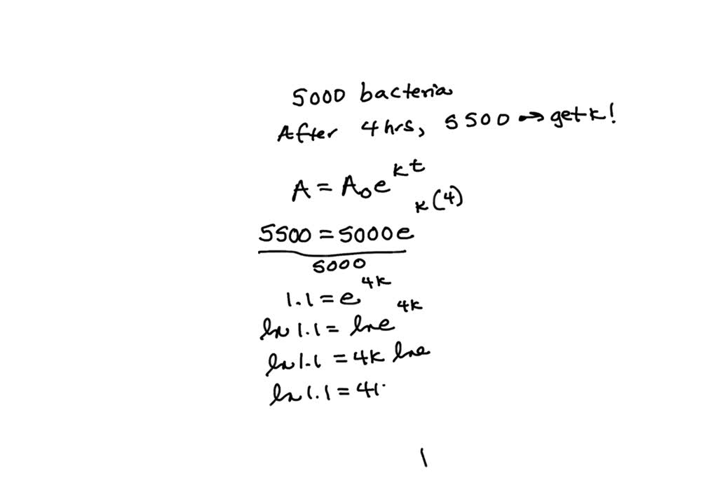SOLVED: A culture started with 5,000 bacteria. after 4 hours, it grew ...