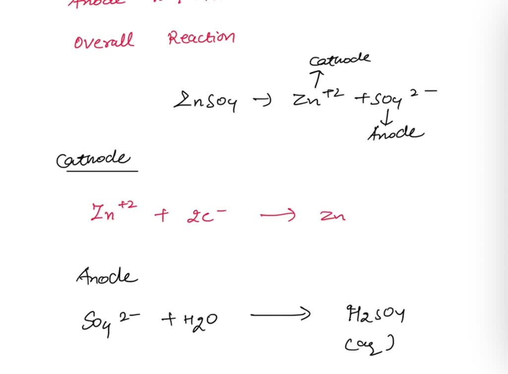 SOLVED: Electrolysis of aqueous ZnSO4 can produce the products Zn(s), O2(g), and H2SO4(aq ...