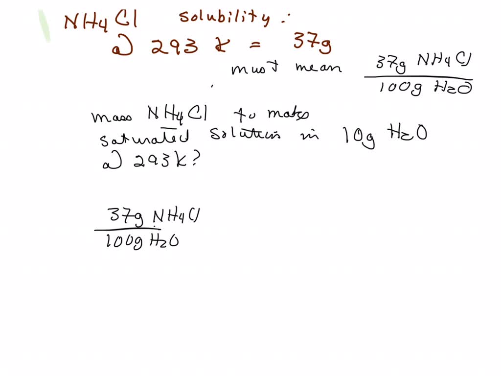 SOLVED: Solubility of ammonium chloride at 293K is 37 g. What mass of ...