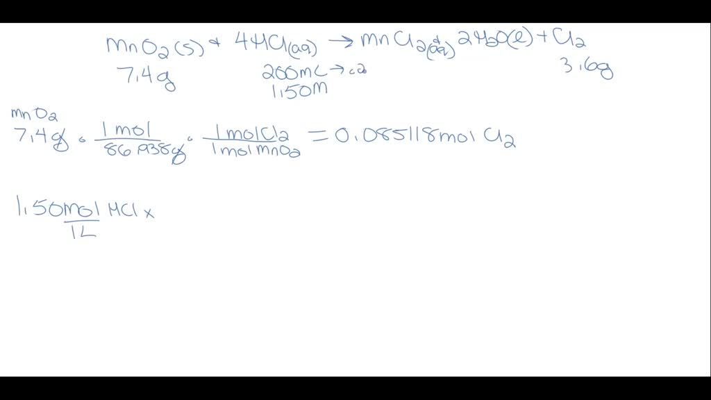 SOLVED: Chlorine gas can be made from the reaction of manganese dioxide ...