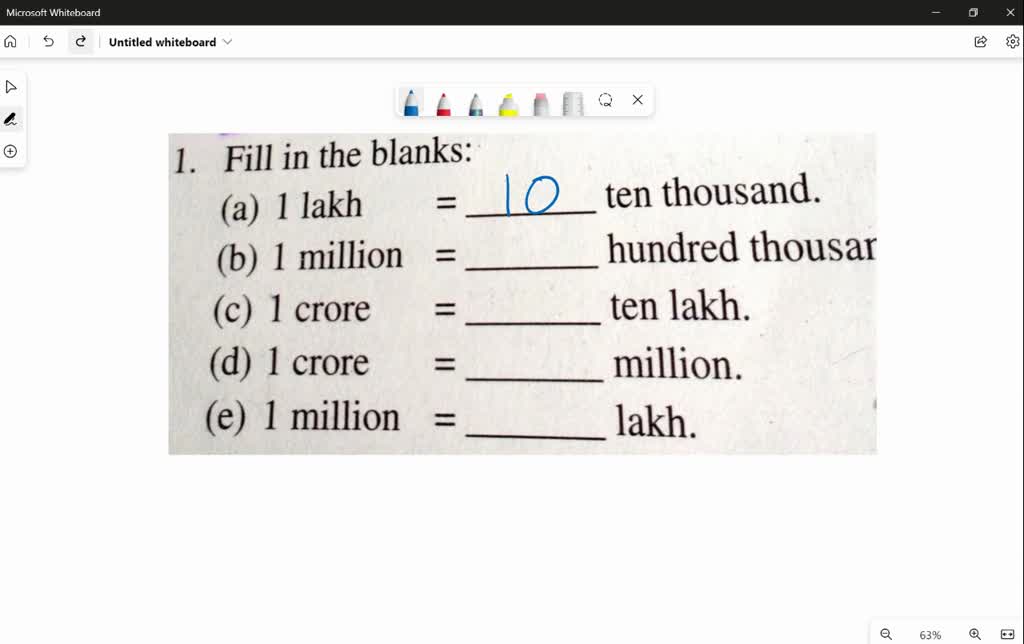 SOLVED: Answer these questions: 1. Fill in the blanks: (a) 1 lakh (b) 1 ...