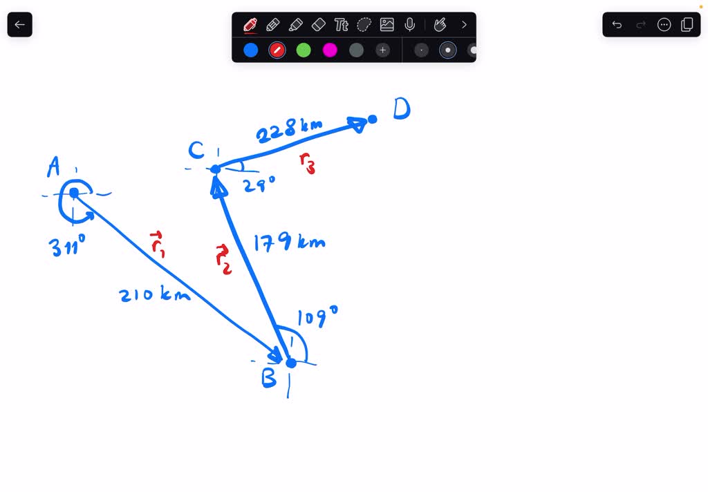 SOLVED: An airplane starts at Point A and flies 210. km at 311 degrees ...