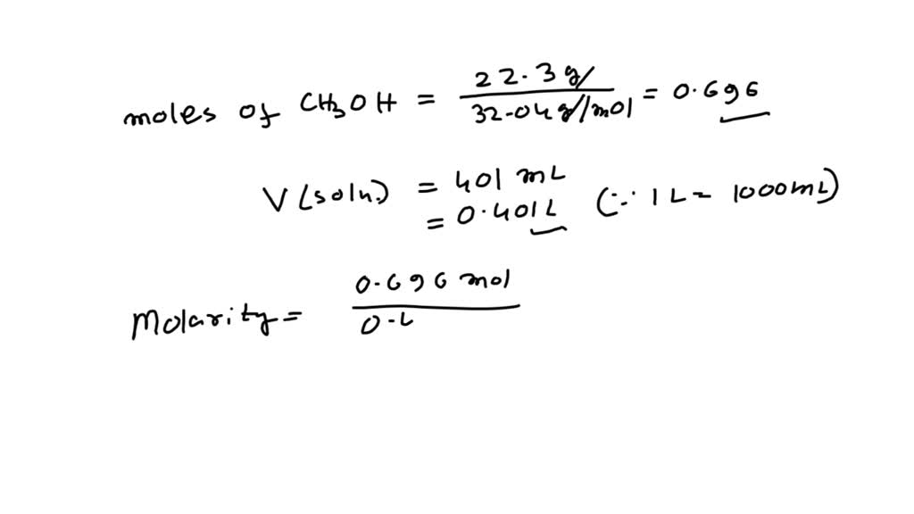 SOLVED: What is the osmotic pressure, in atm, of a solution made from 22.3 g of methanol (MM ...